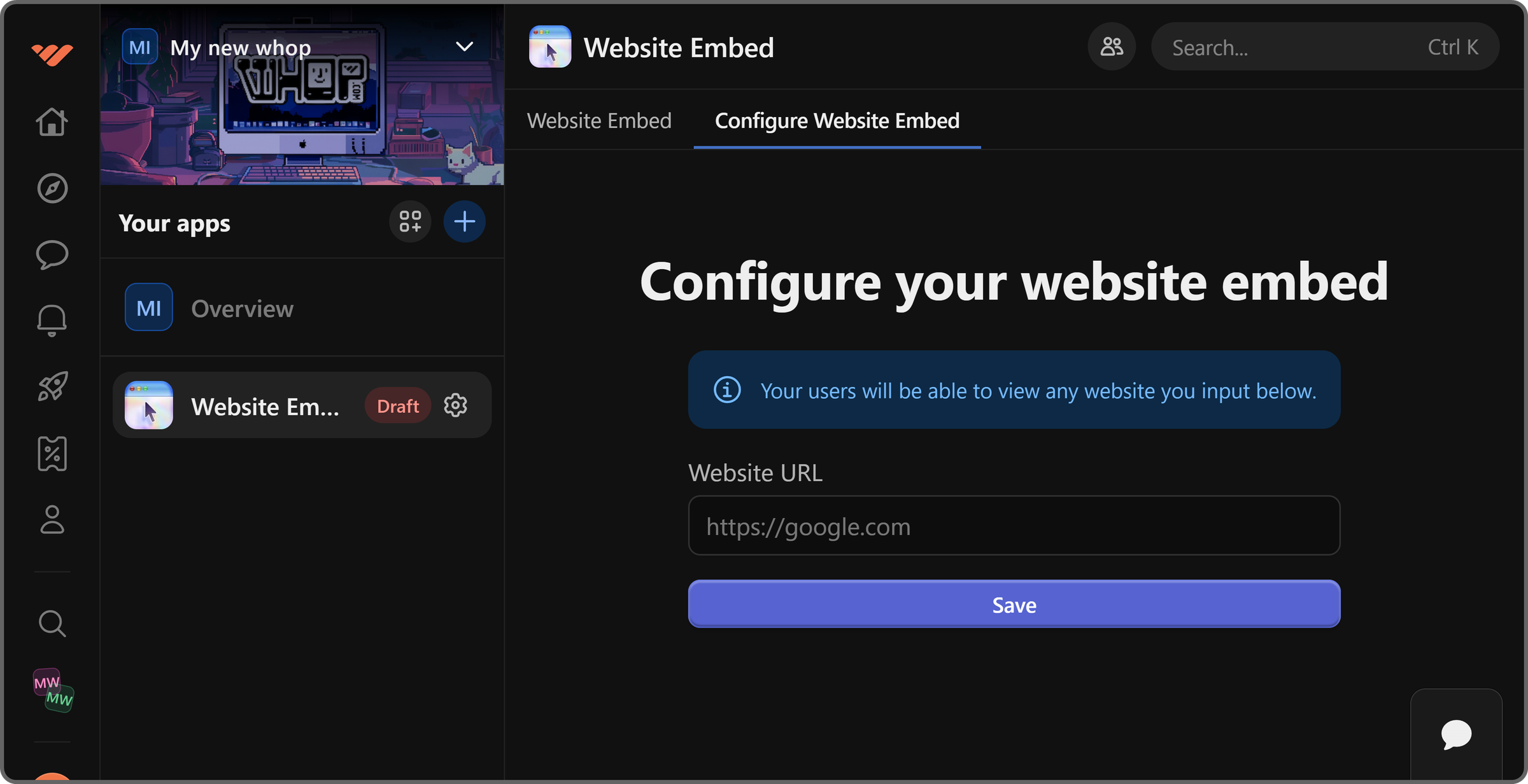 How to use the Website Embed app on Whop
