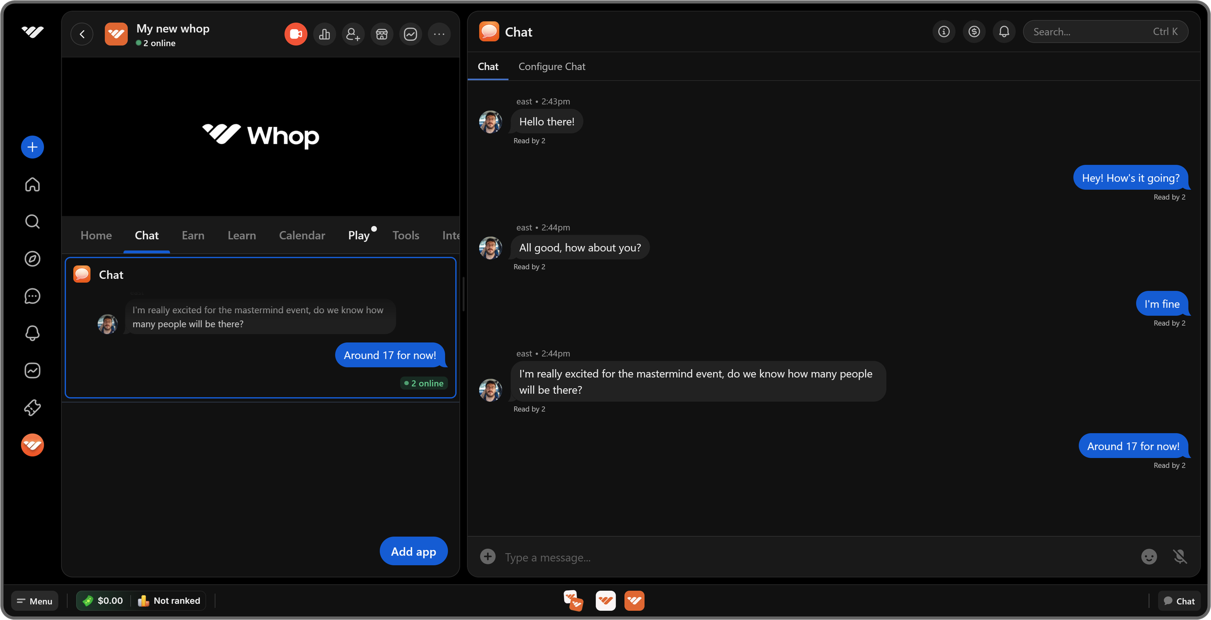 How to use the Chat app on Whop