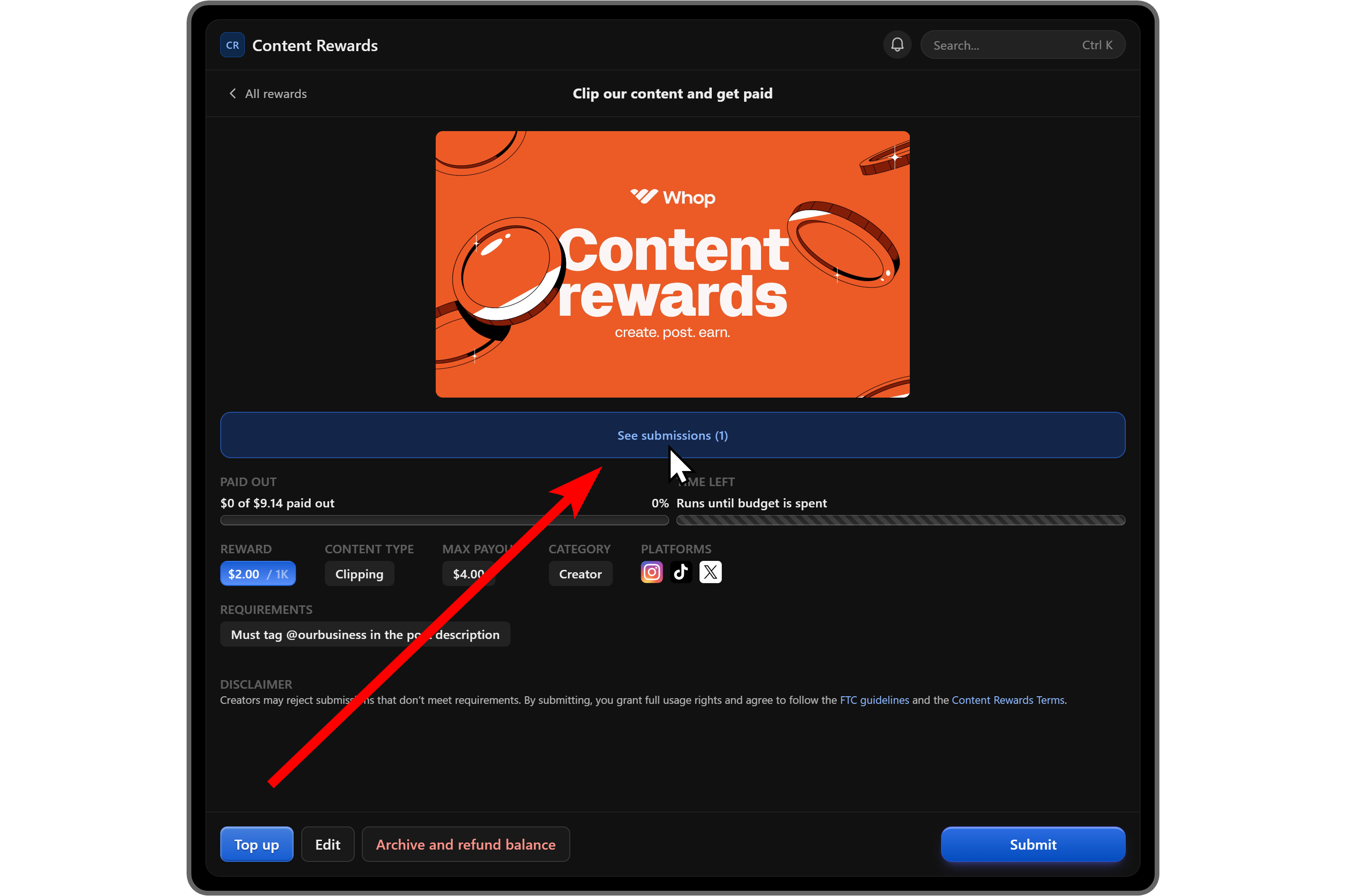 How to set up Whop Content Rewards