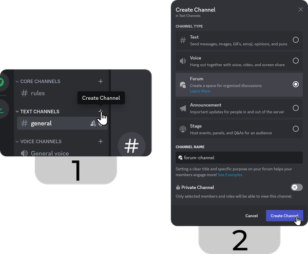 What are Discord forum channels, and how do you create them?