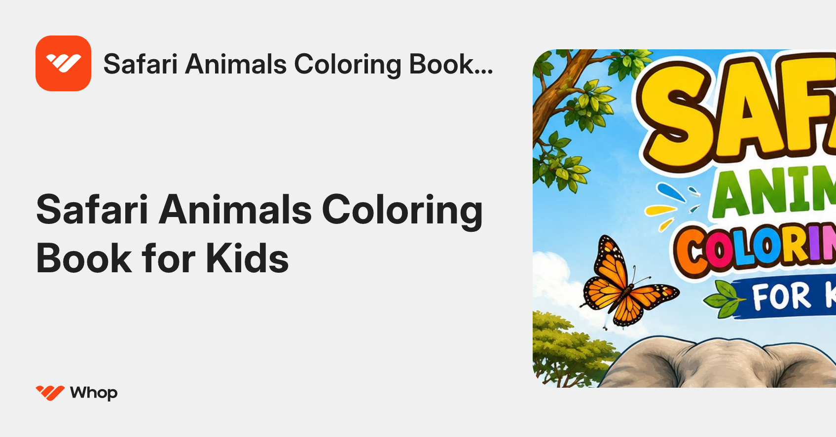 Safari Animals Coloring Book for Kids | Whop
