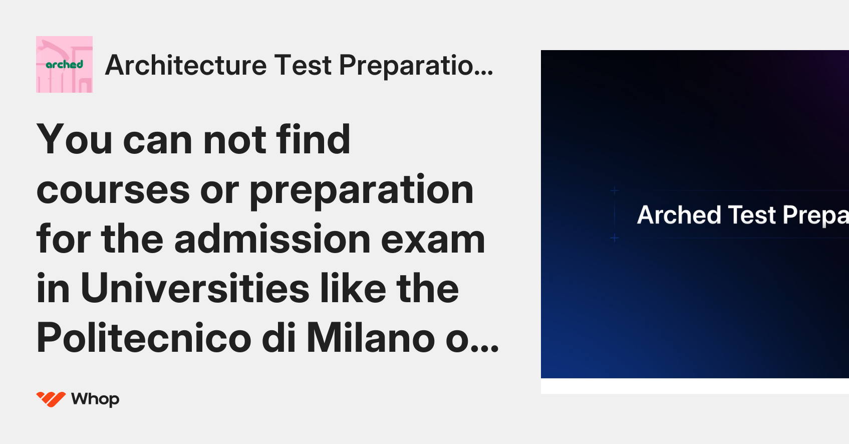 Architecture Test Preparation For Italy | Whop