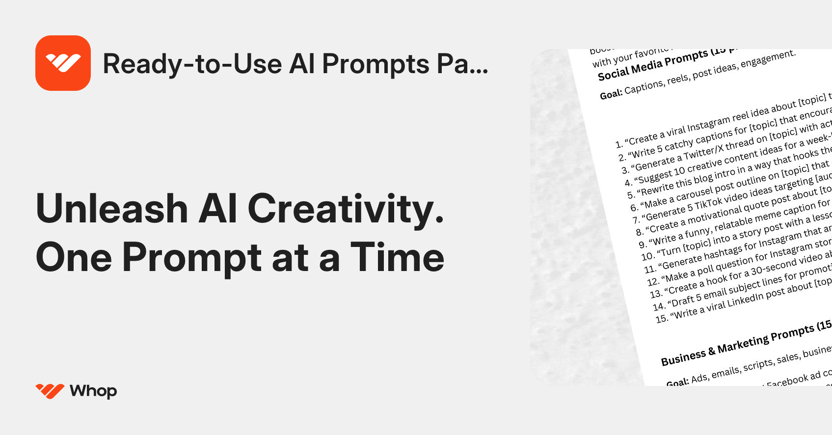 Ready-to-Use AI Prompts Packs. | Whop