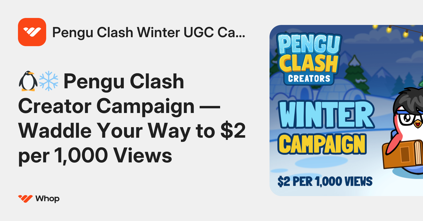 Pengu Clash Winter UGC Camp | Whop