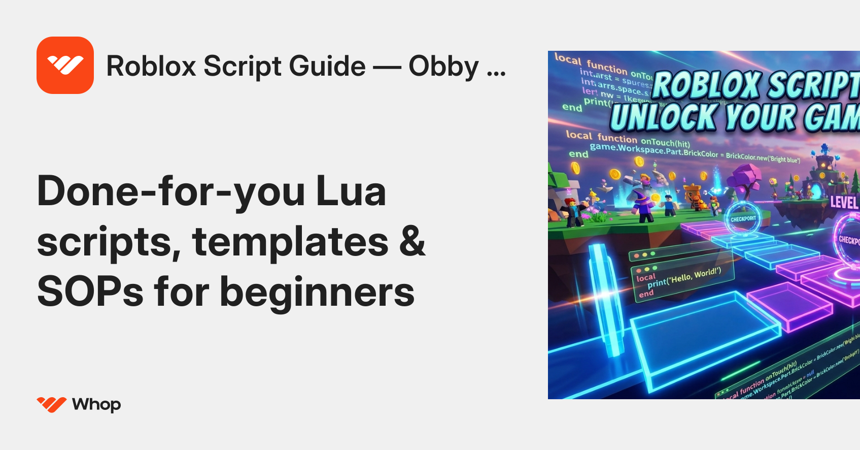 Roblox Script Guide — Obby & Simulator Mastery | Whop