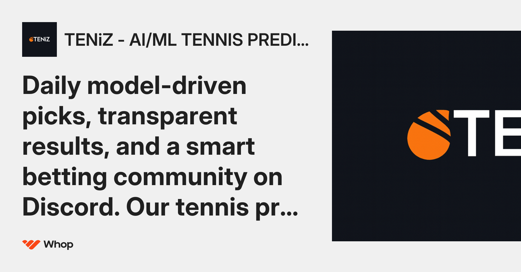 TENiZ - AI/ML TENNIS PREDICTIONS | Whop